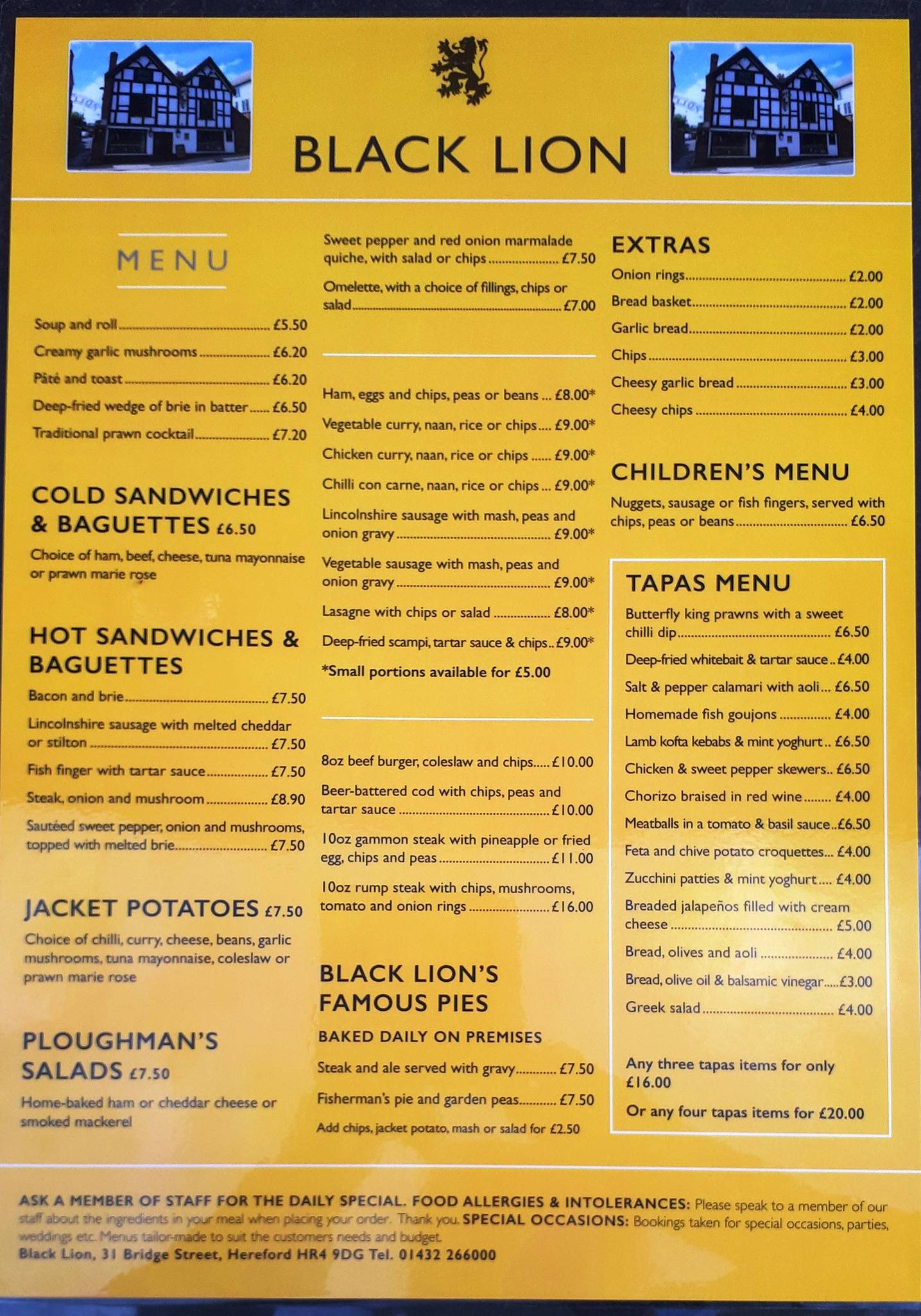 Menu at The Black Lion pub & bar, Hereford