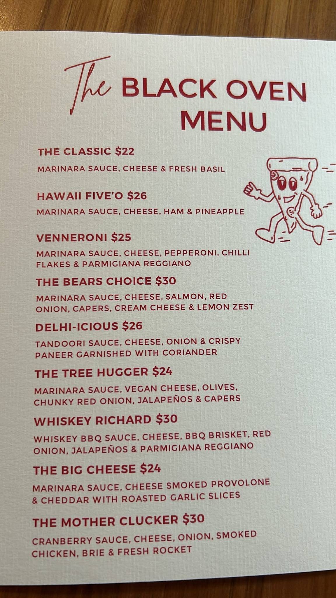 Menu at The Black Oven restaurant, Tirau