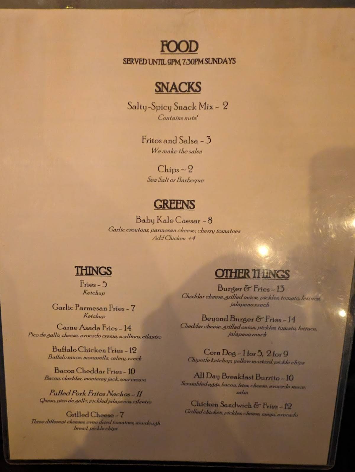 Menu at The Blind Donkey pub & bar, Pasadena