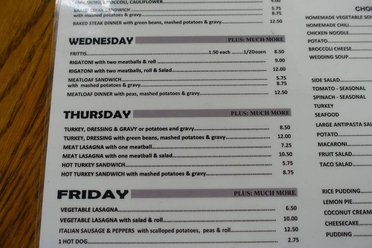 Menu at The Bluebird restaurant, Clarksburg