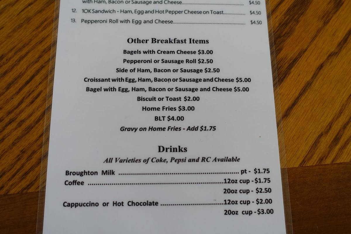 Menu at The Bluebird restaurant, Clarksburg