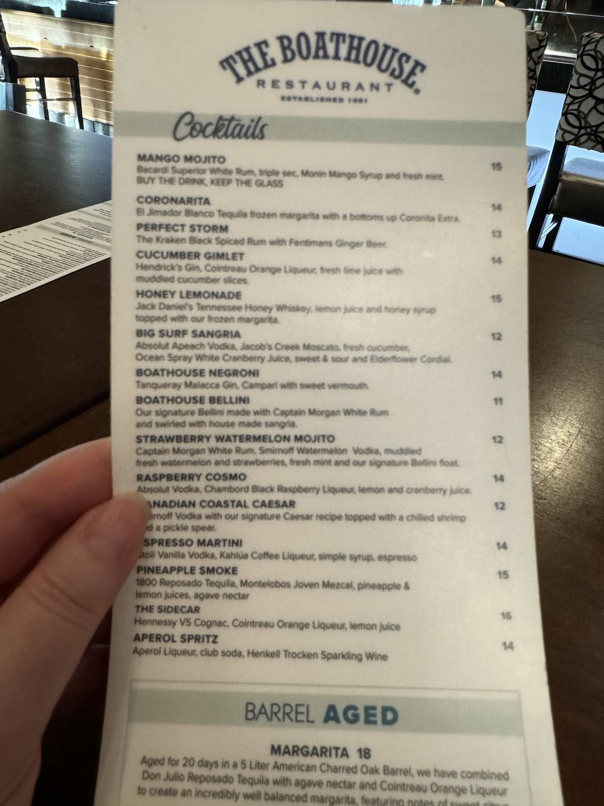 Menu at The Boathouse Restaurant, Port Moody