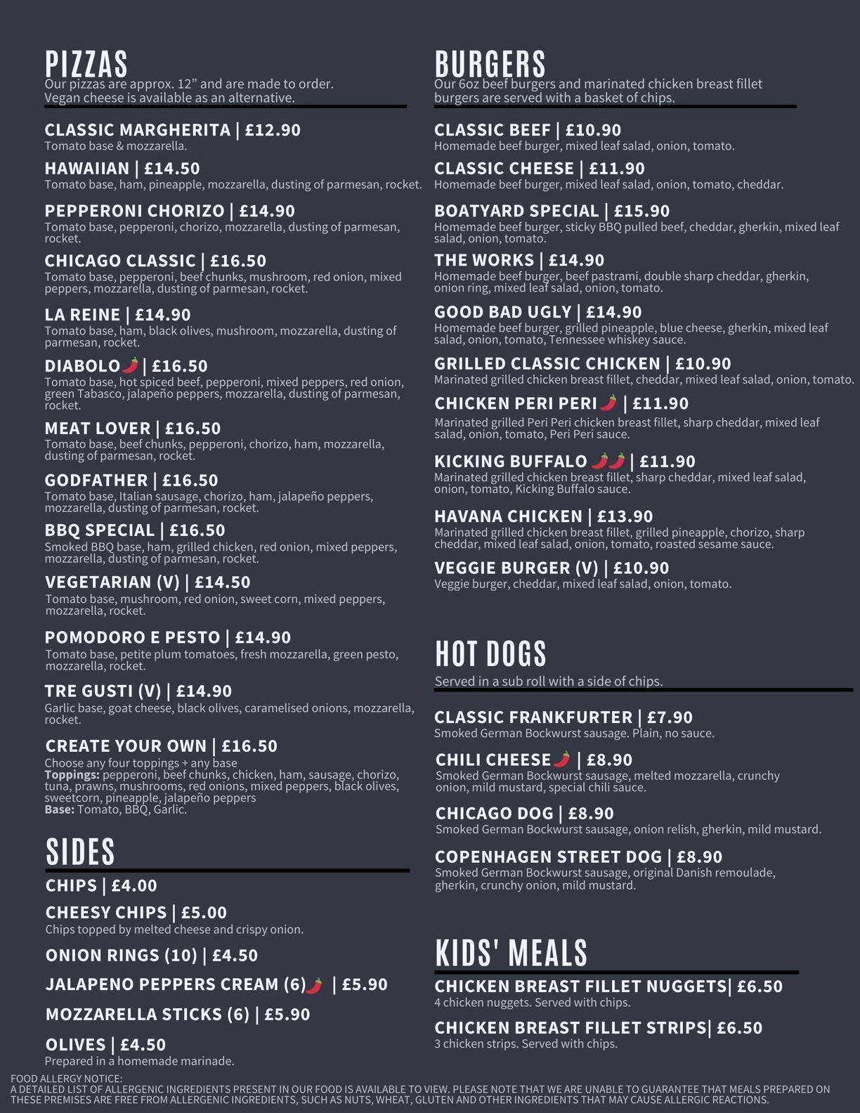Menu at The Boatyard restaurant, Bridgnorth