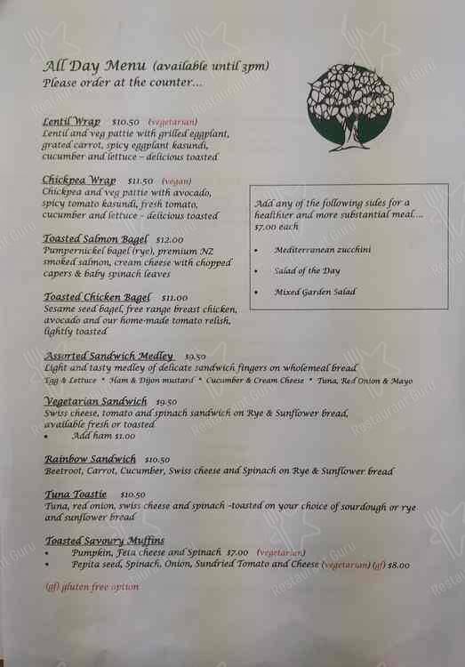Menu at The Bodhi Tree cafe, Mount Hawthorn