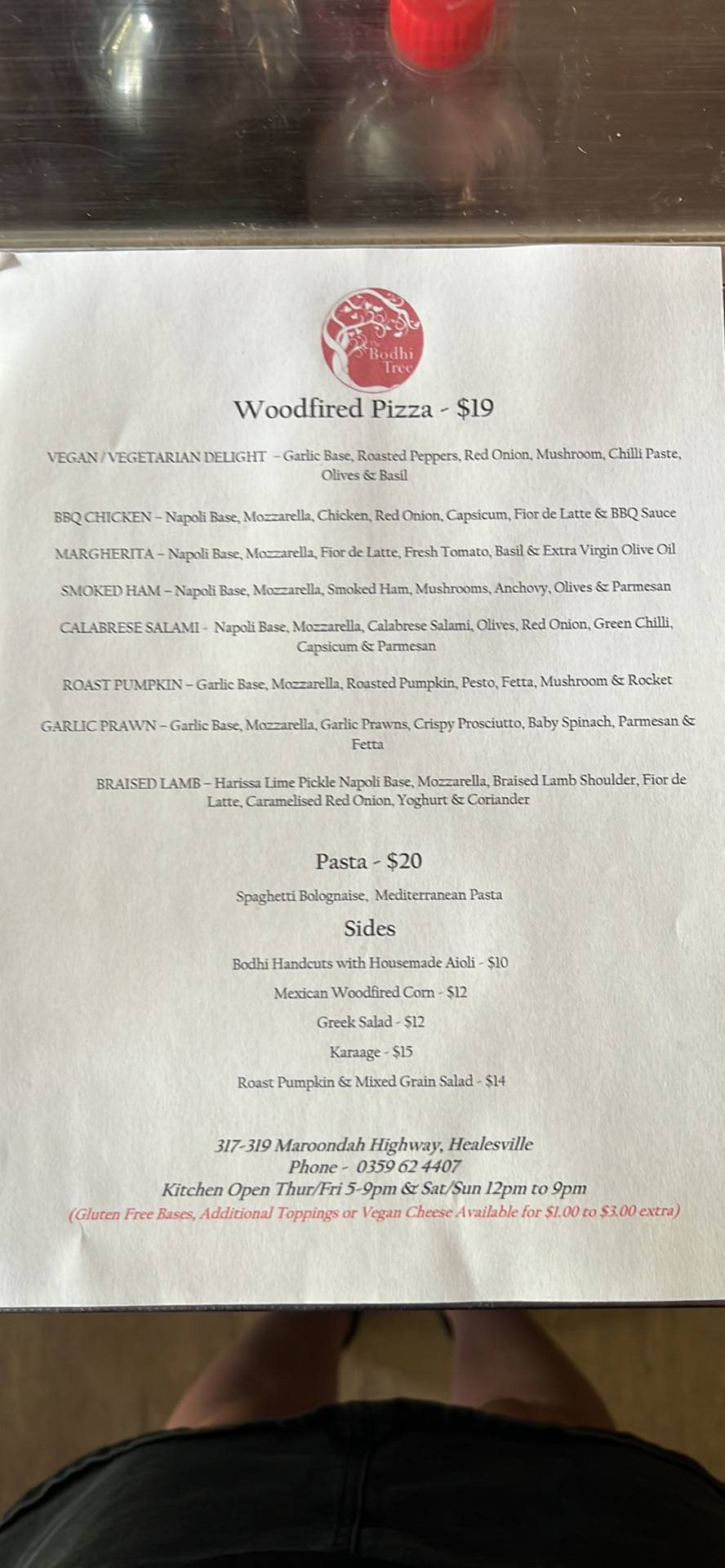 Menu at The Bodhi Tree Restaurant, Healesville