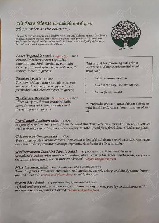 Menu at The Bodhi Tree cafe, Mount Hawthorn