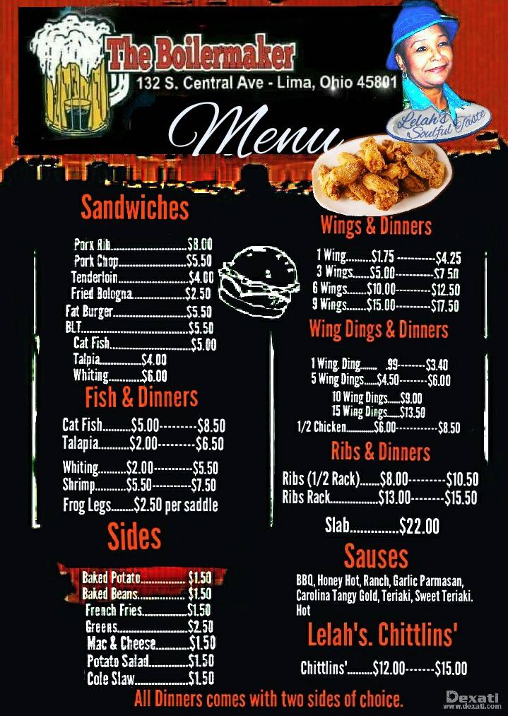 Menu at The Boilermaker Restaurant & Bar, Lima