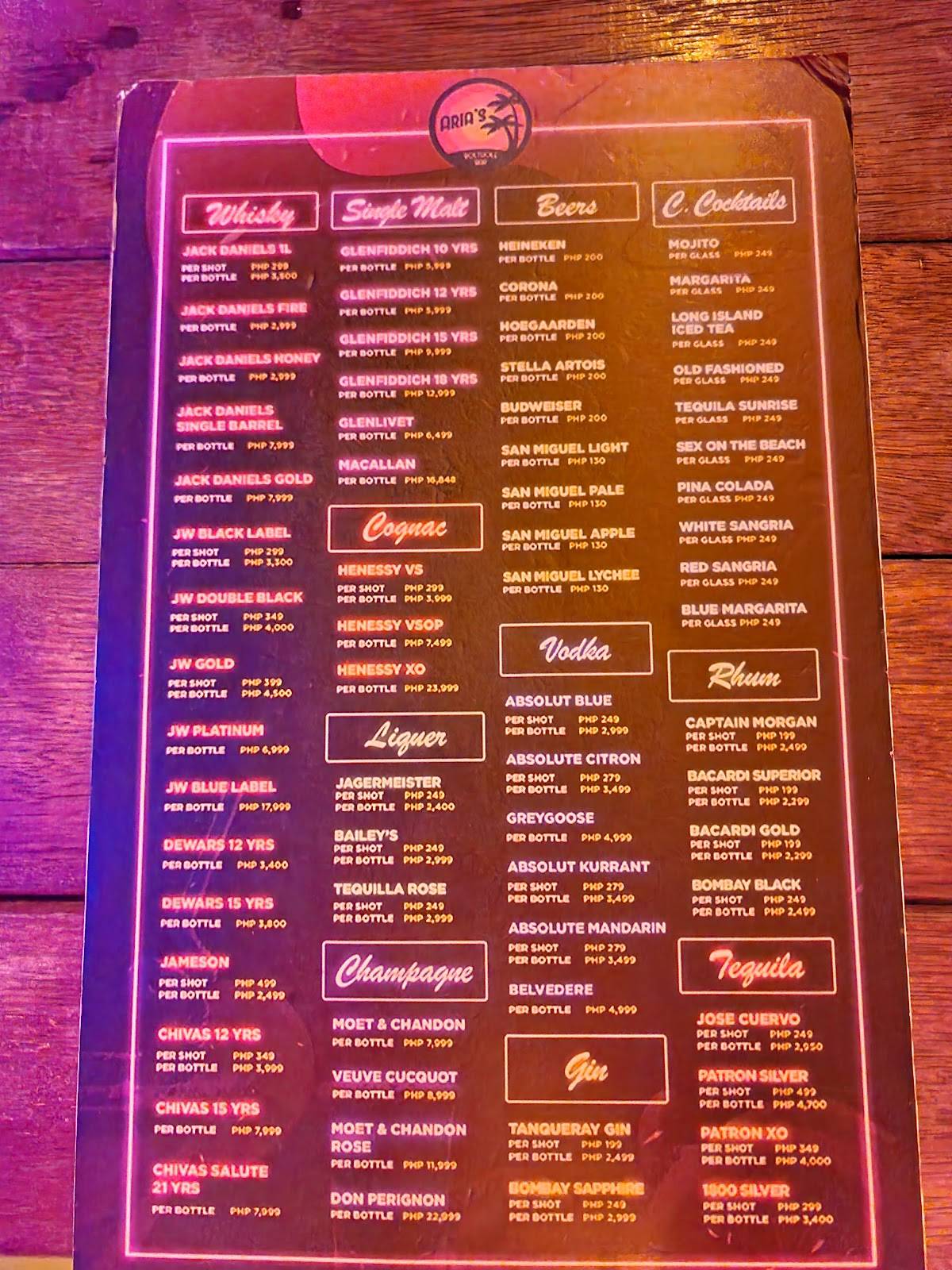 Menu at The Bolthole Bar, Makati