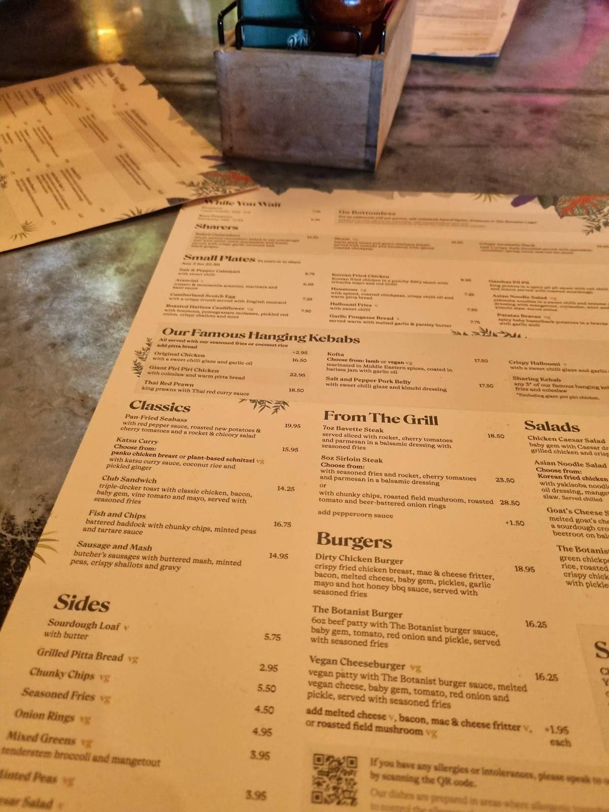 Menu at The Botanist Cheltenham restaurant, Cheltenham
