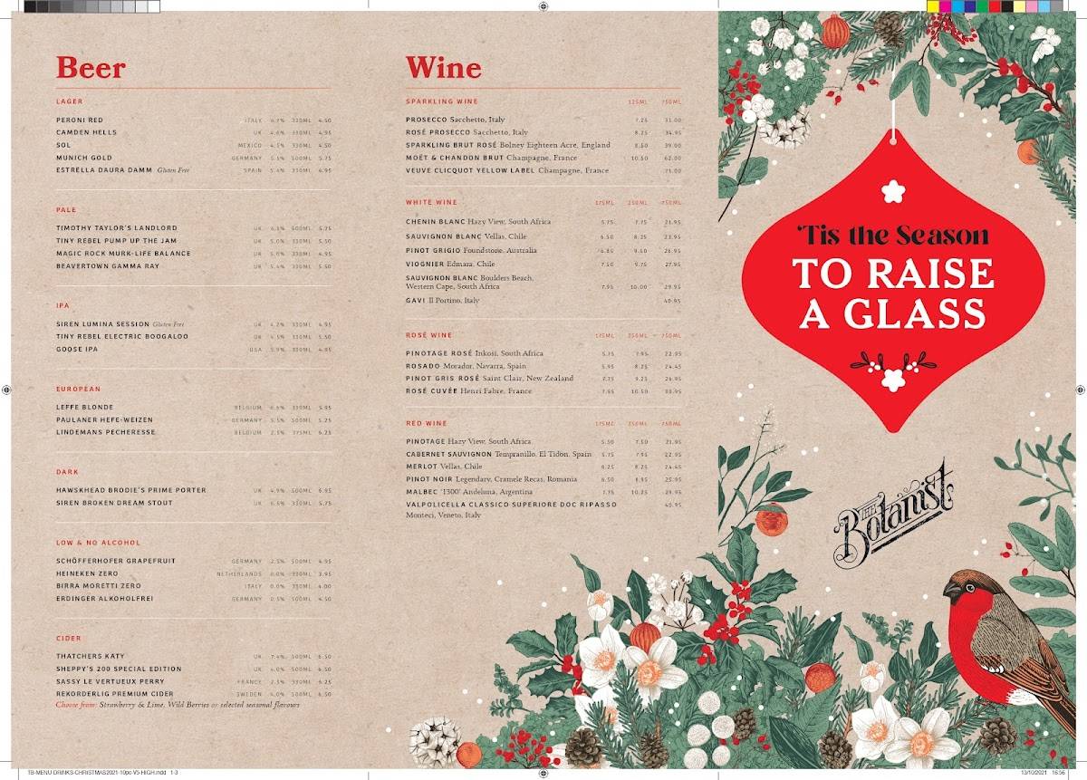 Carta del pub y bar The Botanist Bath, Bath