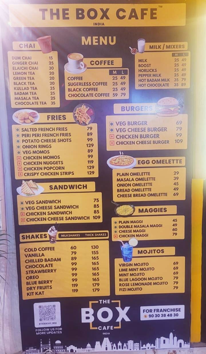 Menu at The Box Cafe @Madhapur, Hyderabad