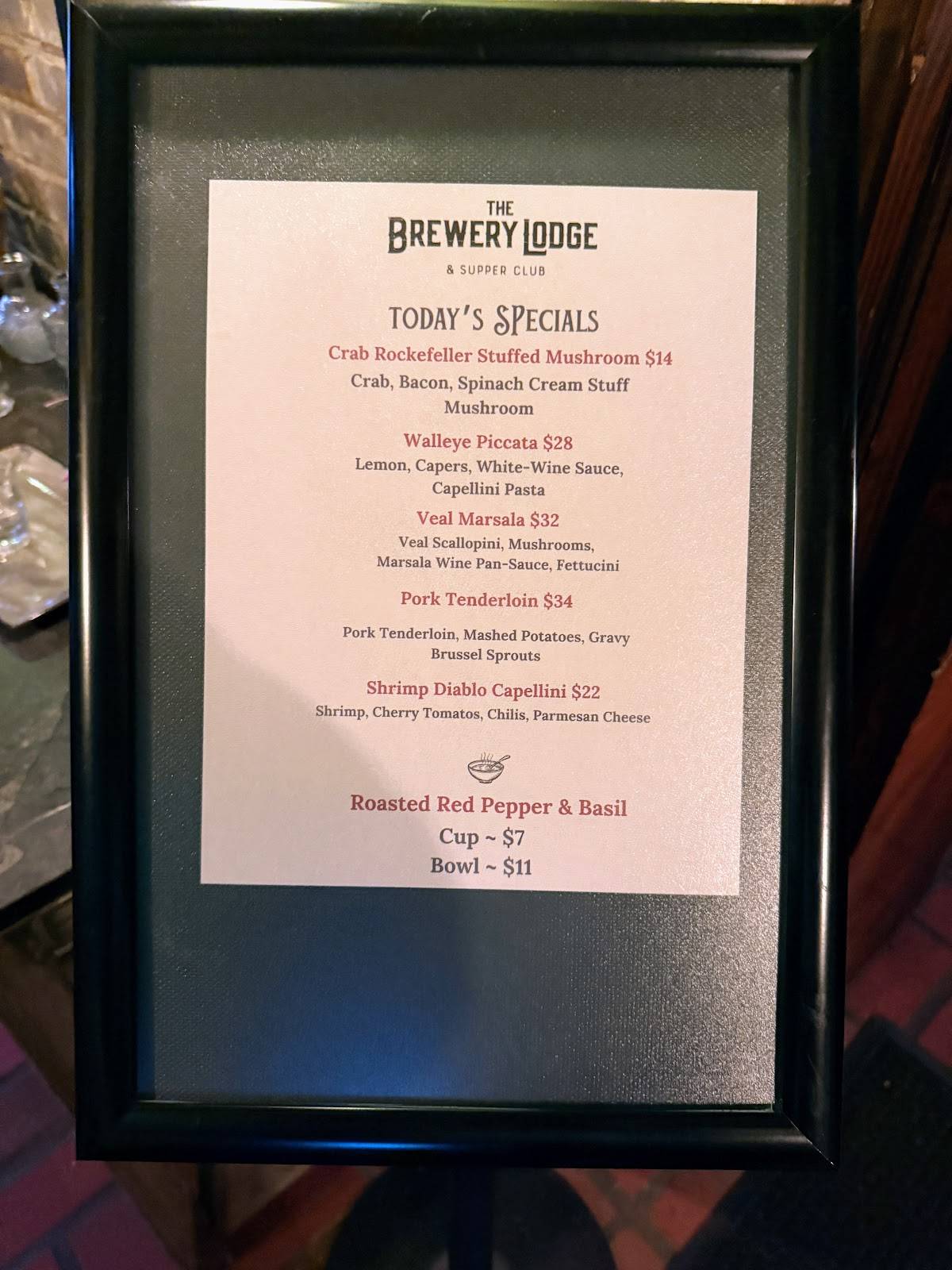 Menu at The Brewery Lodge & Supper Club, Michigan City