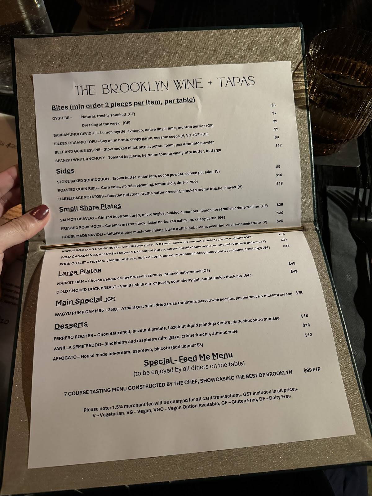 Menu at The Brooklyn Wine + Tapas restaurant, Varsity Lakes