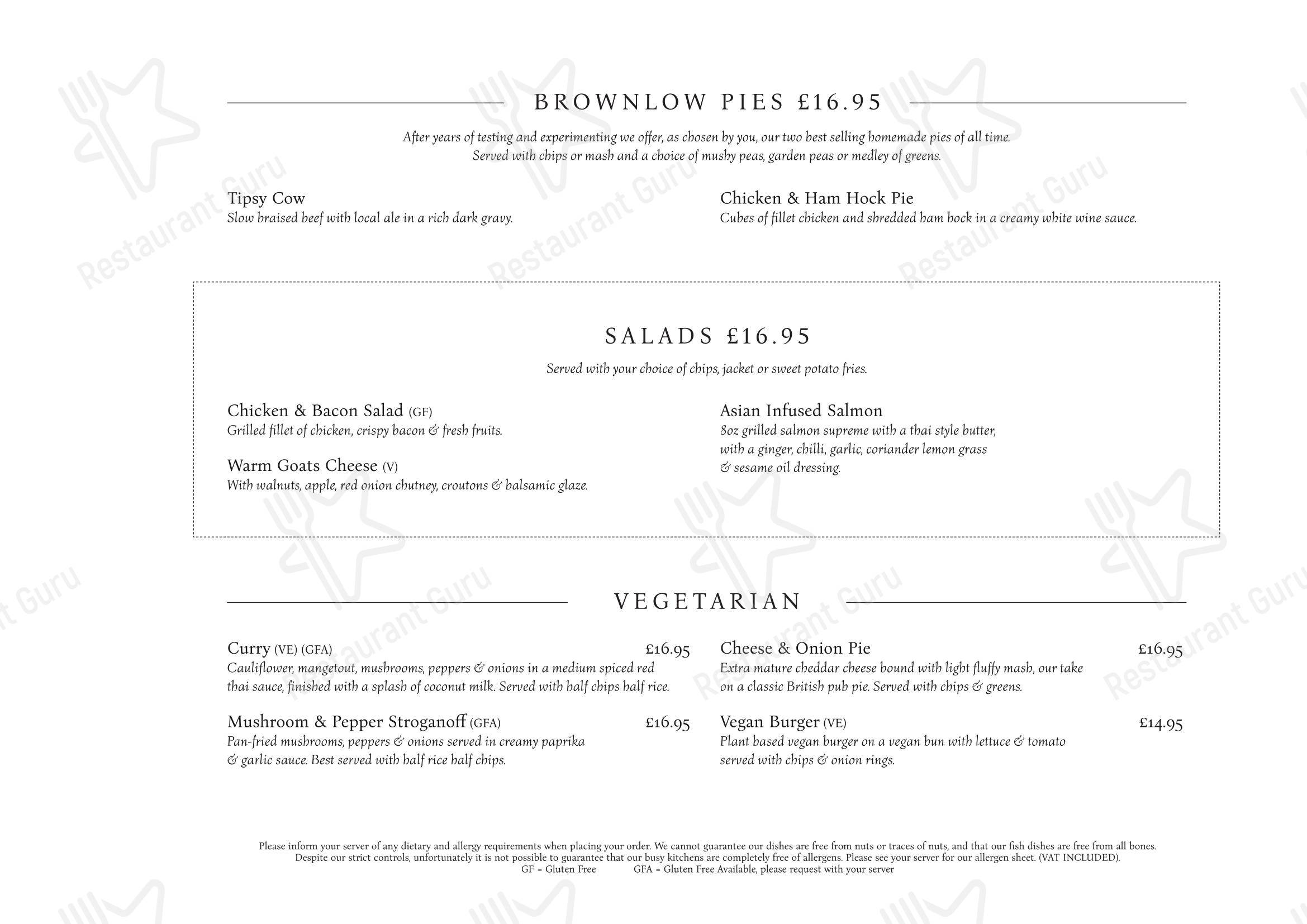 Menu at The Brownlow Inn pub & bar, Congleton, Brownlow Heath Ln