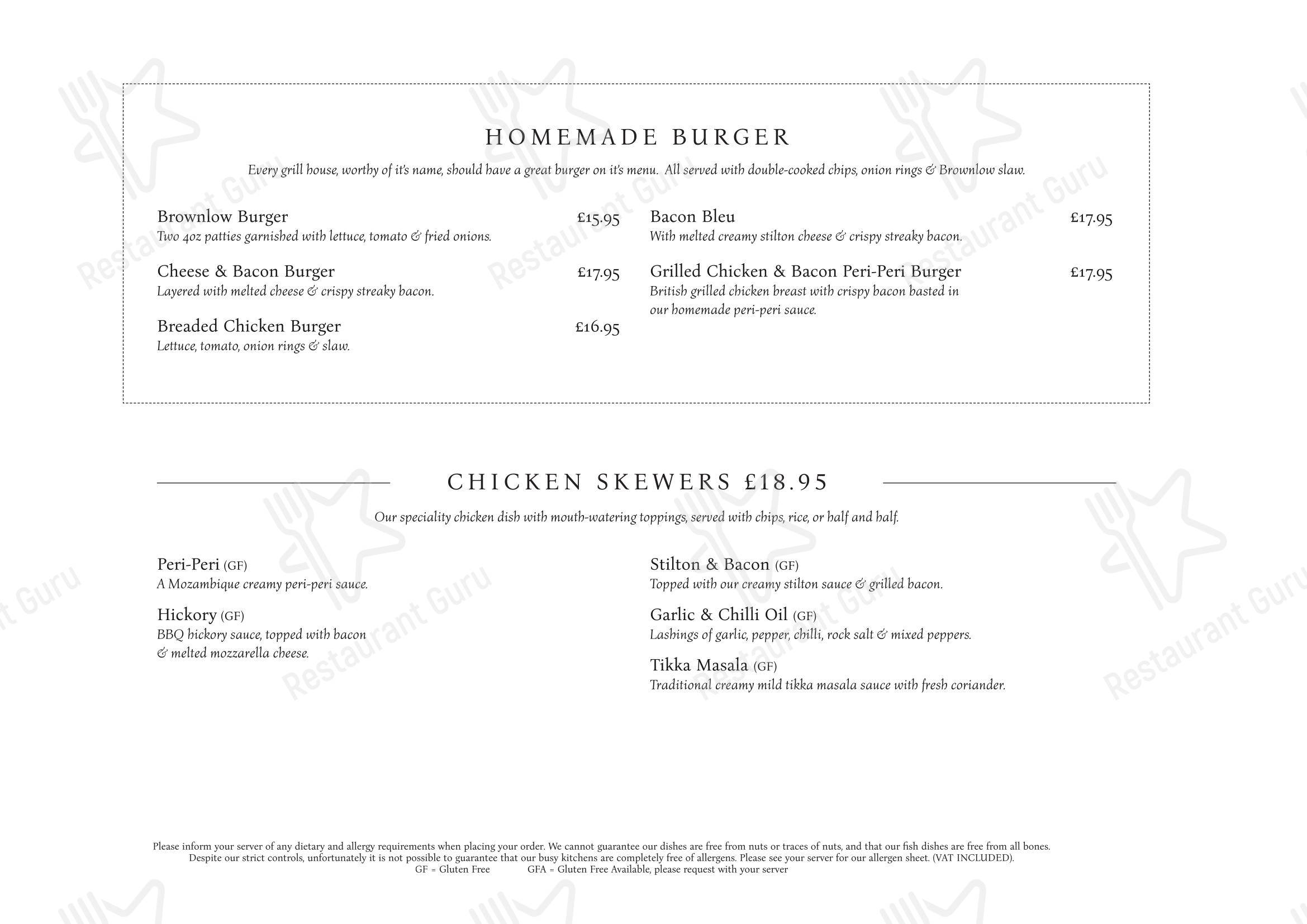 Menu at The Brownlow Inn pub & bar, Congleton, Brownlow Heath Ln