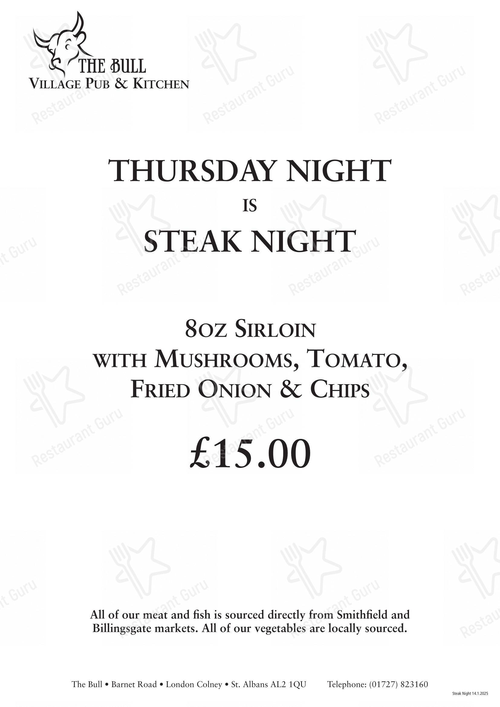 Menu at The Bull pub & bar, London Colney, Bull Cottage