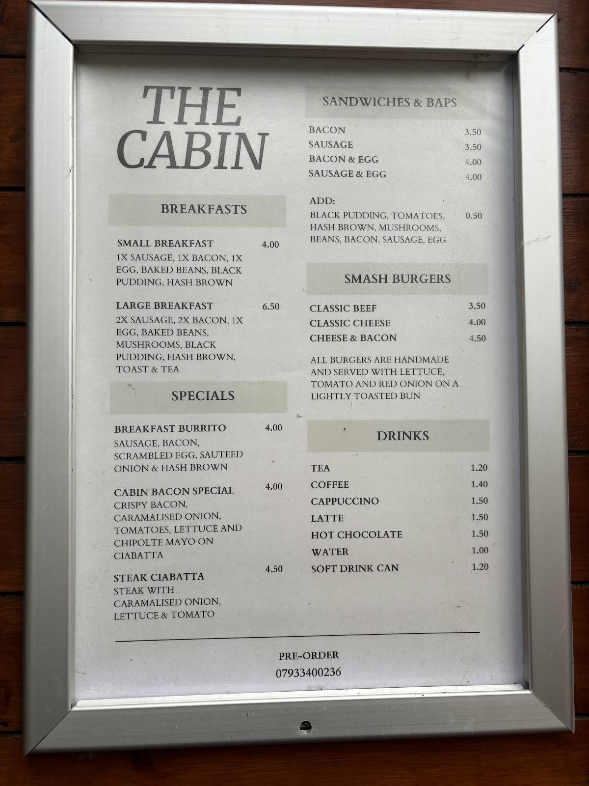 Menu at The Cabin pub & bar, Lichfield