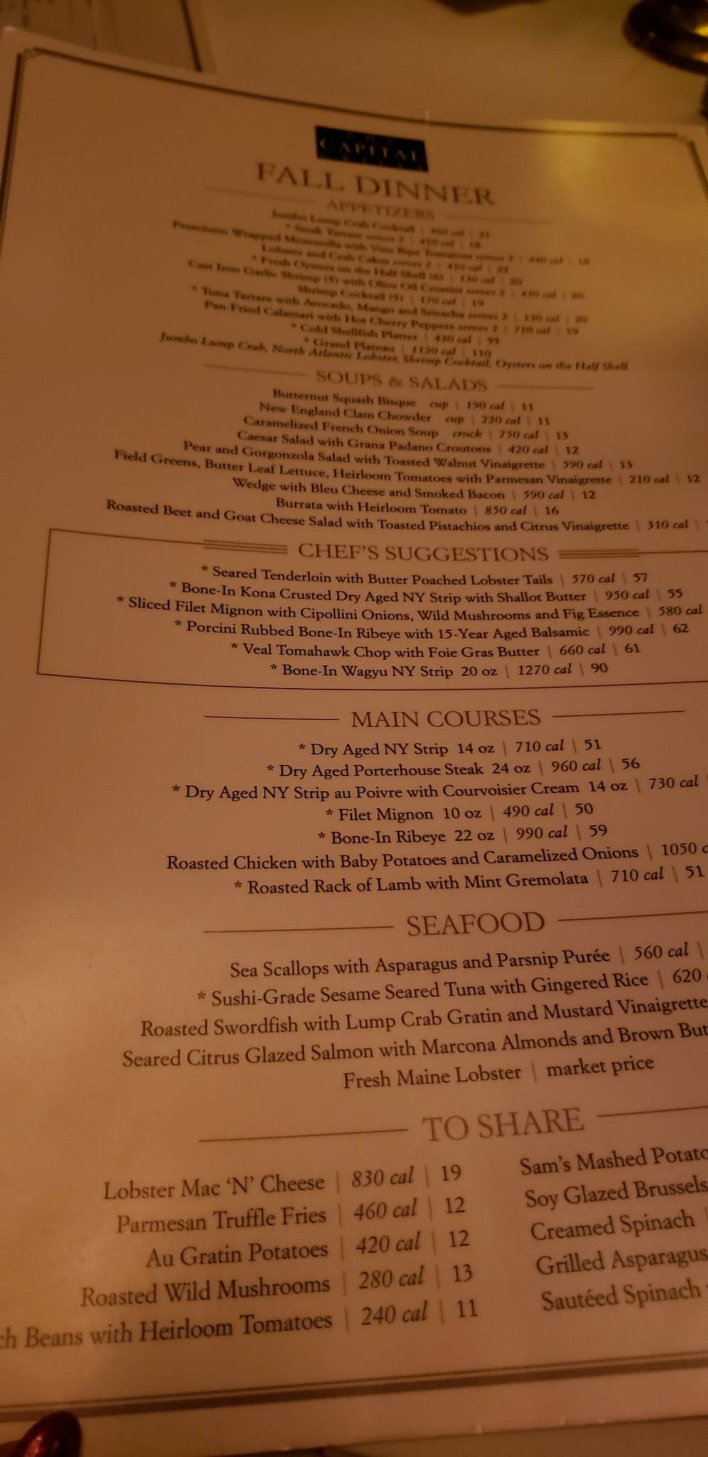 Menu at The Capital Grille pub & bar, Troy