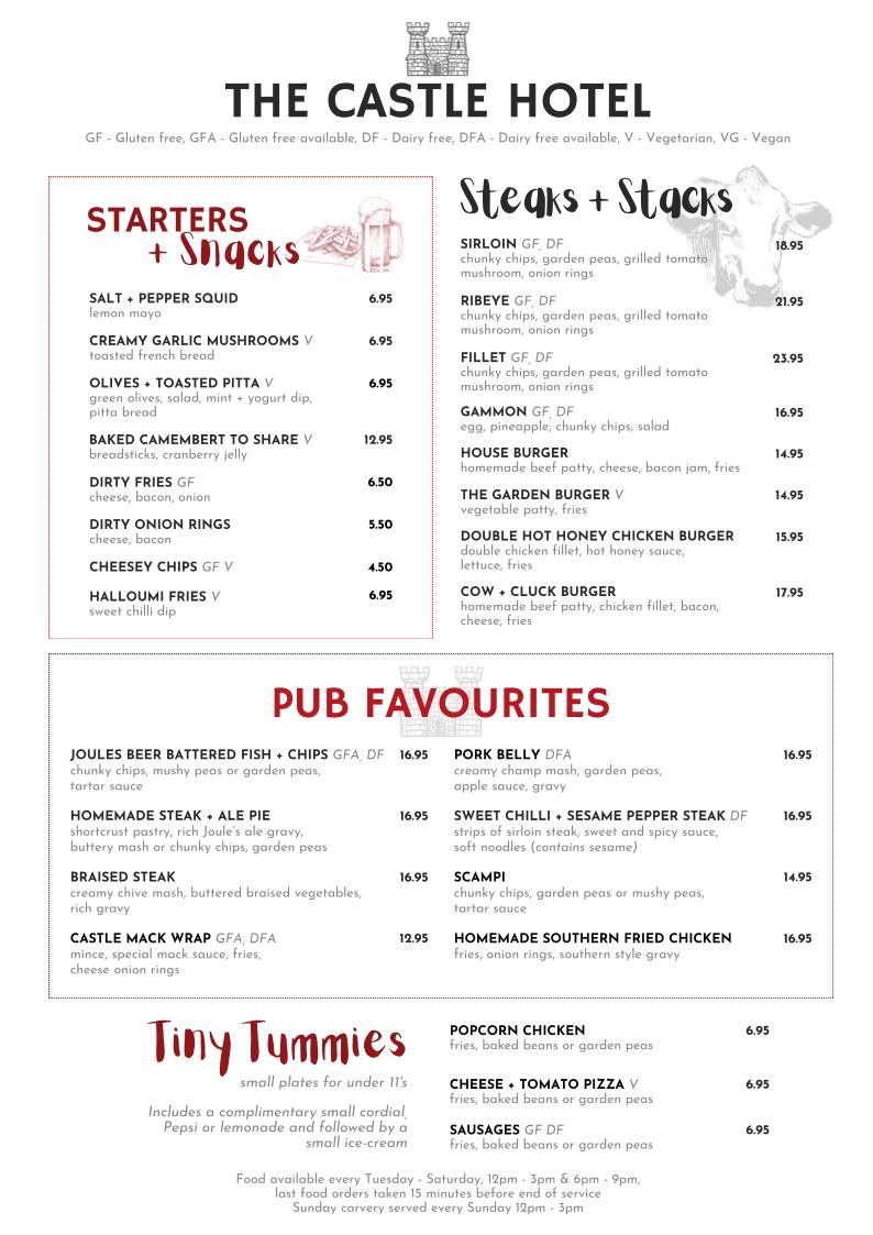 Menu at The Castle Hotel pub & bar, Tilley