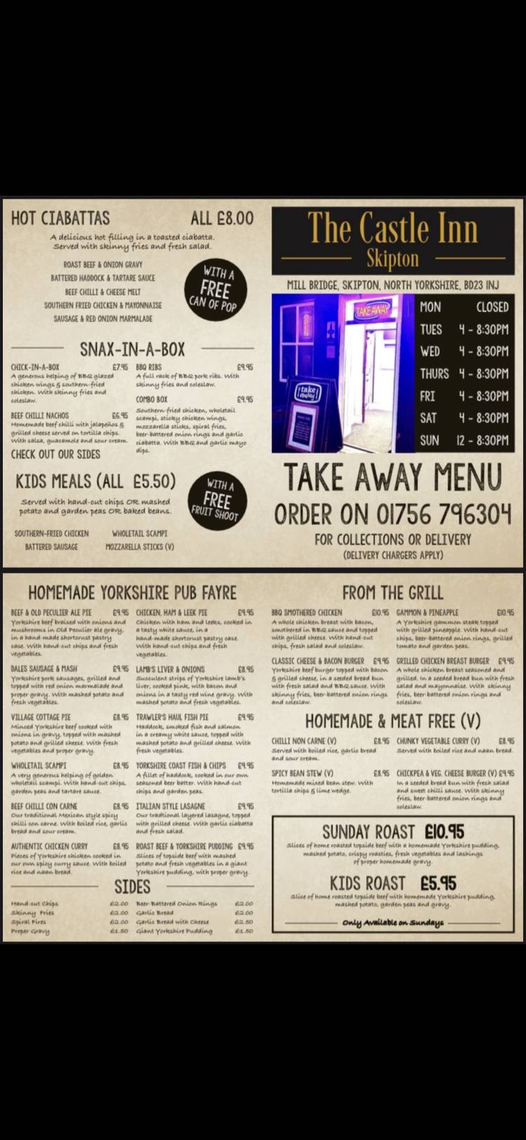 Menu at The Castle Inn pub & bar, Skipton