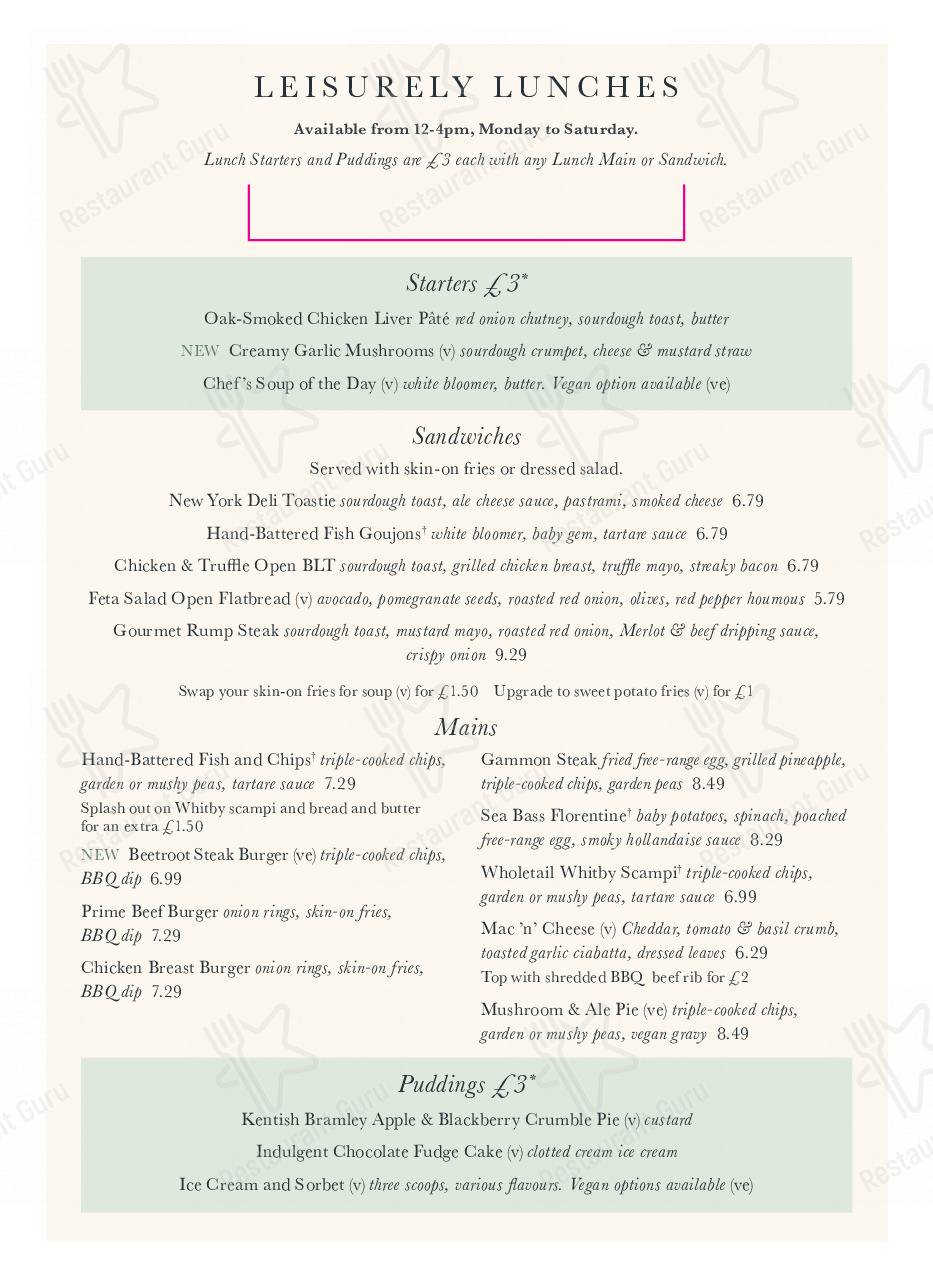 Menu at The Cat Inn pub & bar, Enville