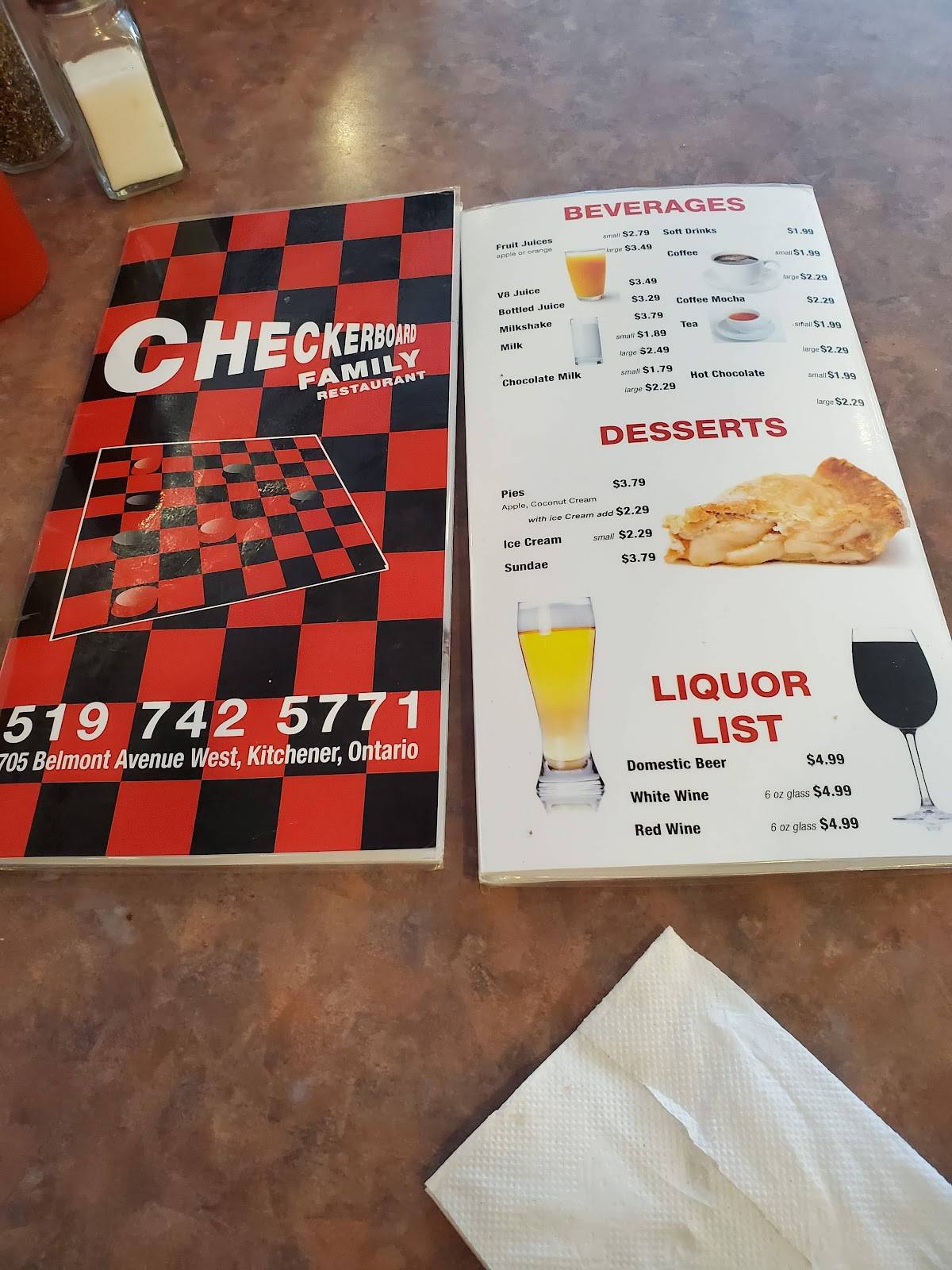 Menu at The Checkerboard Restaurant, Kitchener