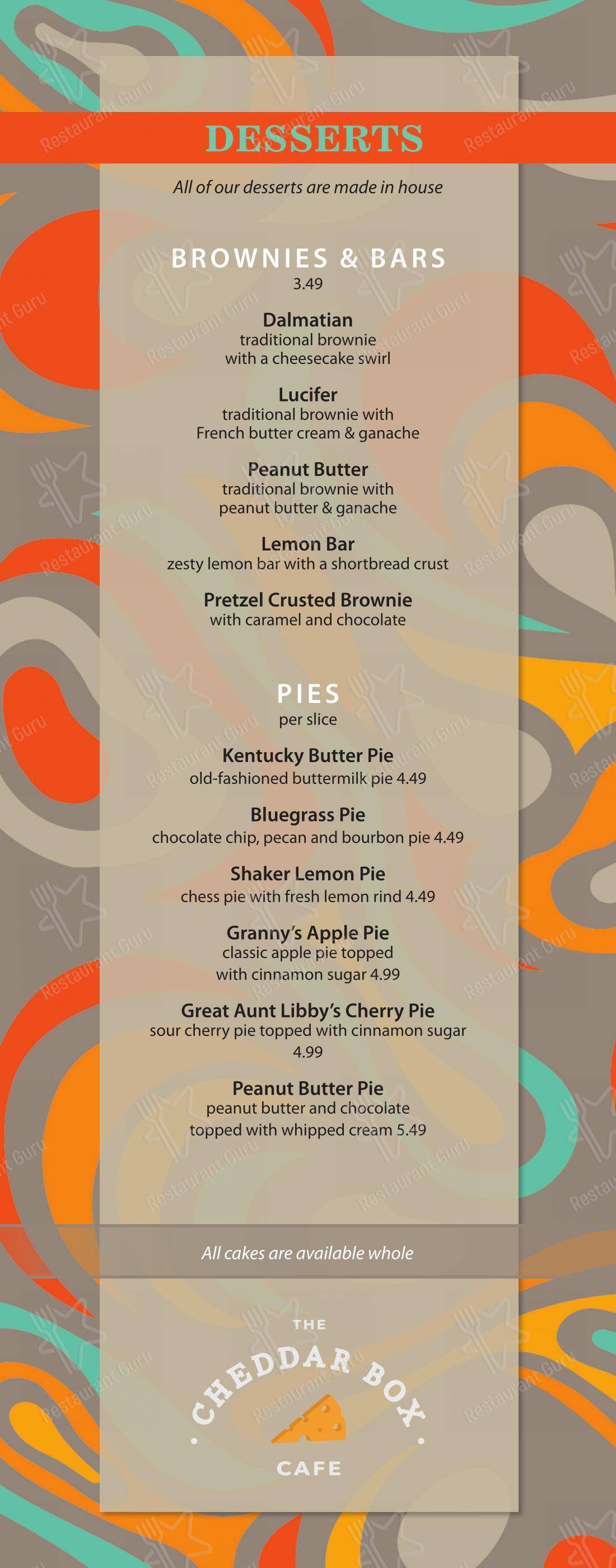 Menu at The Cheddar Box Cafe, Louisville, Shelbyville Rd # 103