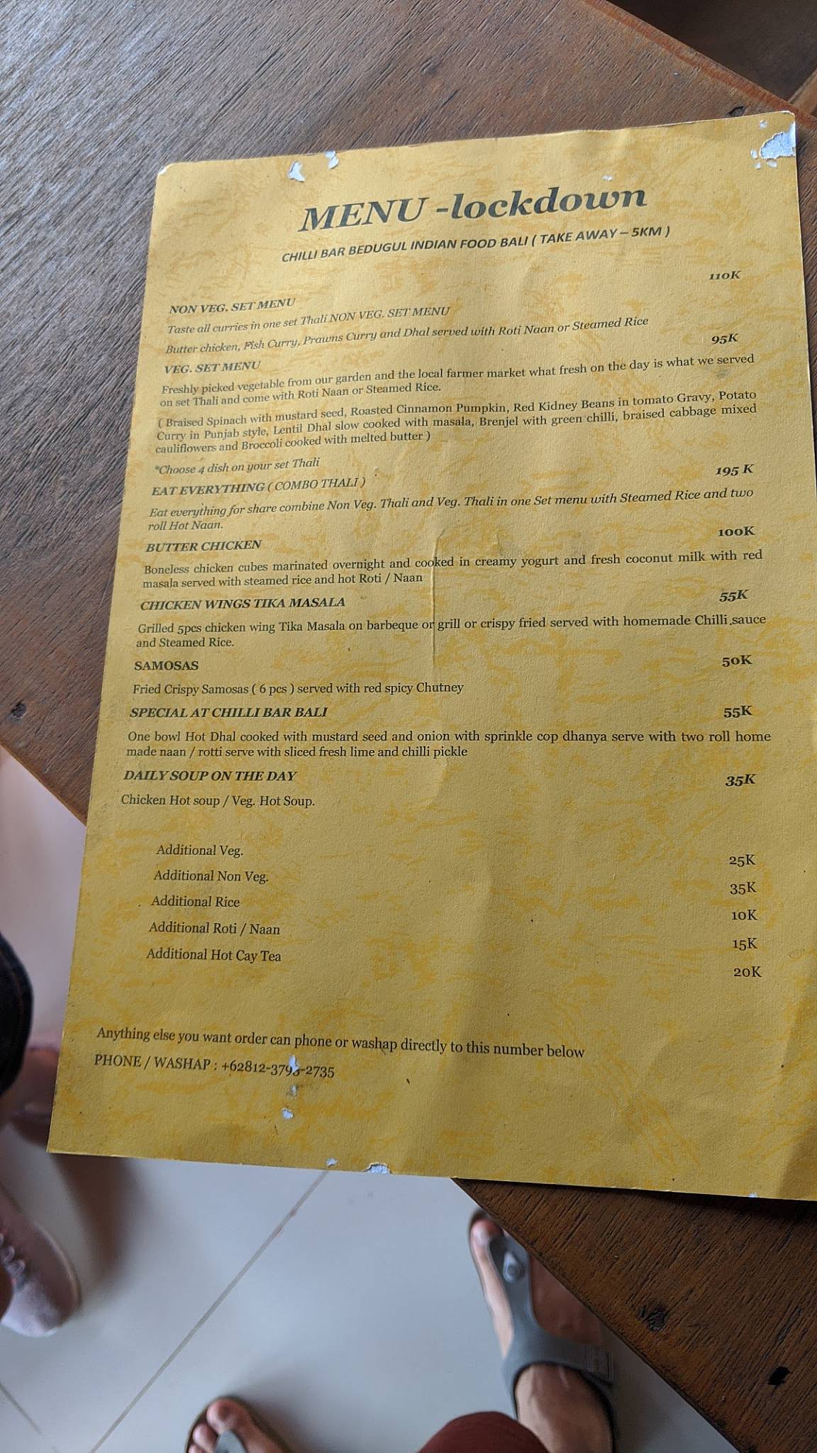Menu at The Chilli Bar Indian food, Indonesia