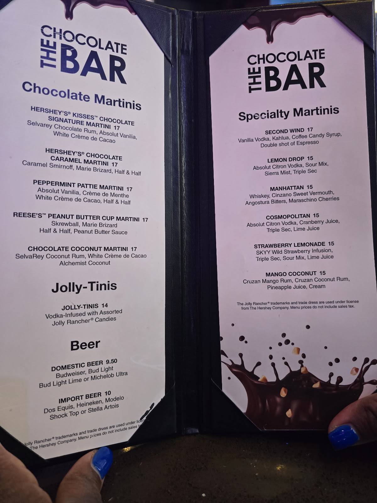 Menu at The Chocolate Bar, Las Vegas, S Las Vegas Blvd