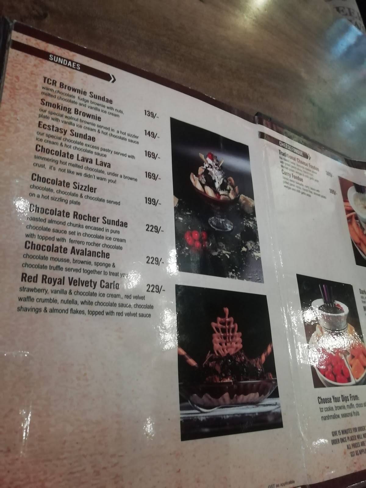 Menu at The Chocolate Room, Mathura