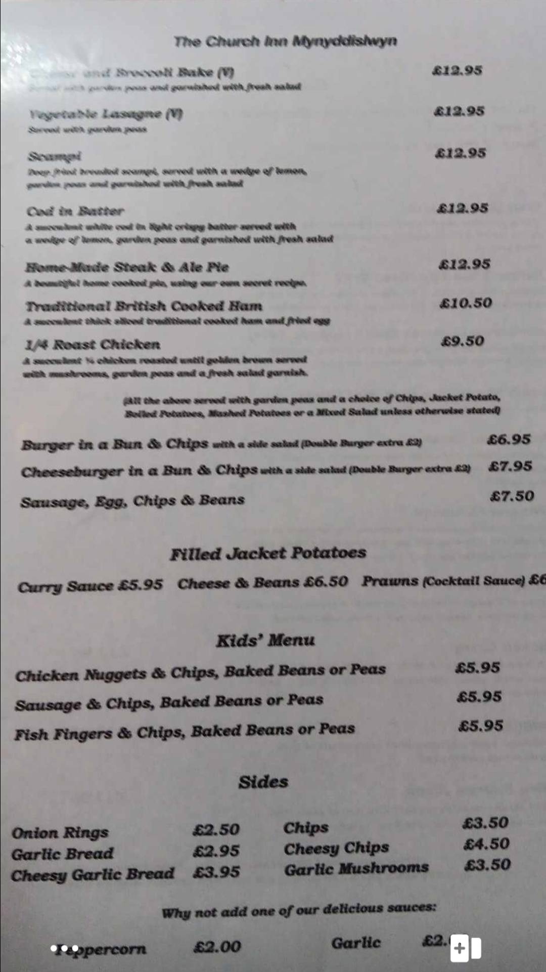 Menu at The Church Inn Mynyddislwyn pub & bar, Blackwood
