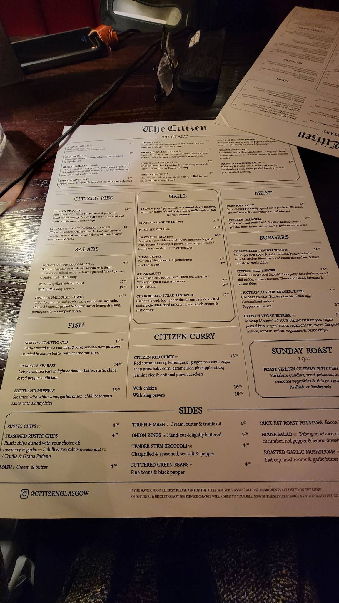 Menu at The Citizen Glasgow restaurant, Glasgow