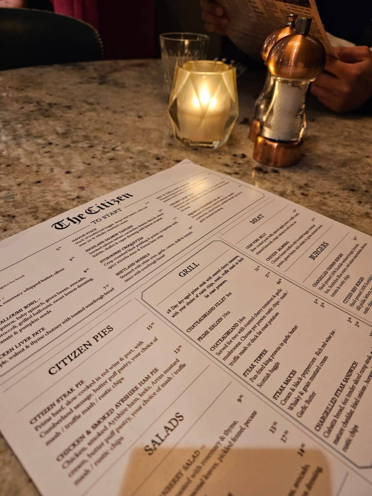 Menu at The Citizen Glasgow restaurant, Glasgow