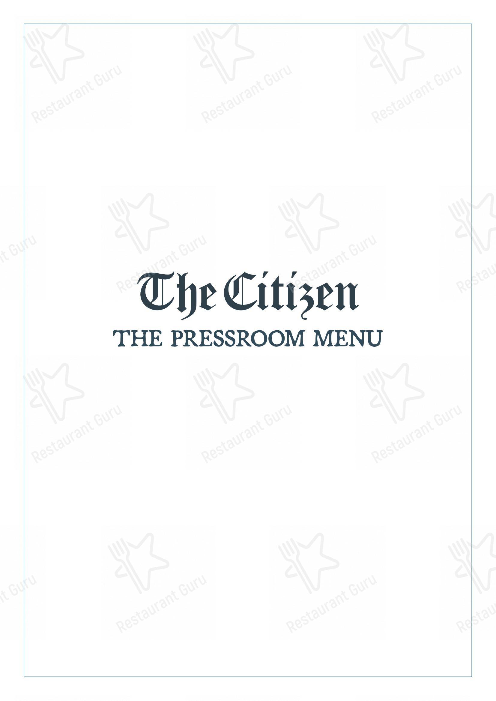 Menu at The Citizen Glasgow restaurant, Glasgow