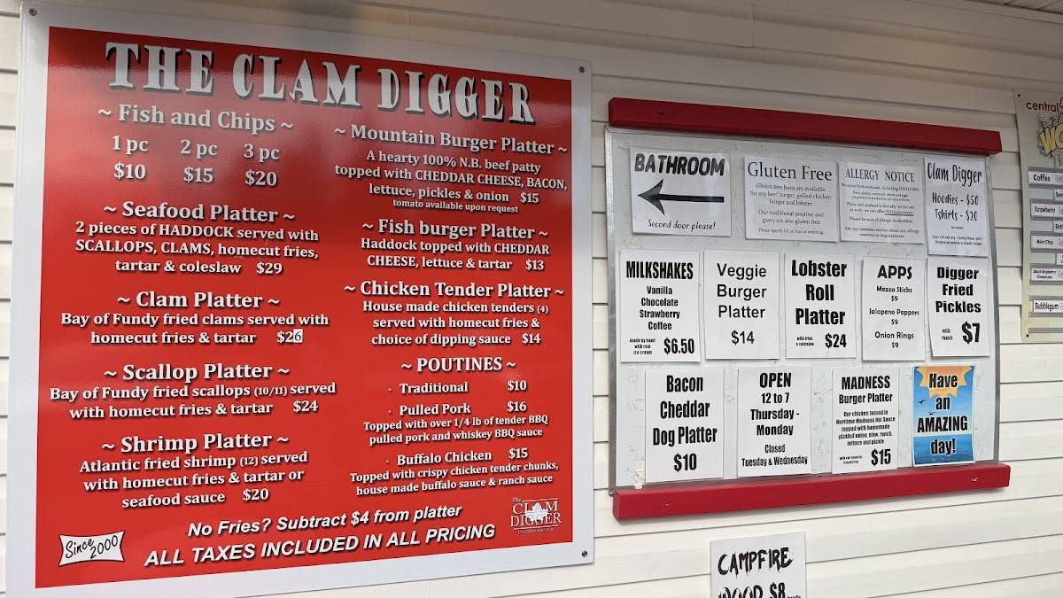 Menu at The Clam Digger fast food, Chamcook, NB-127