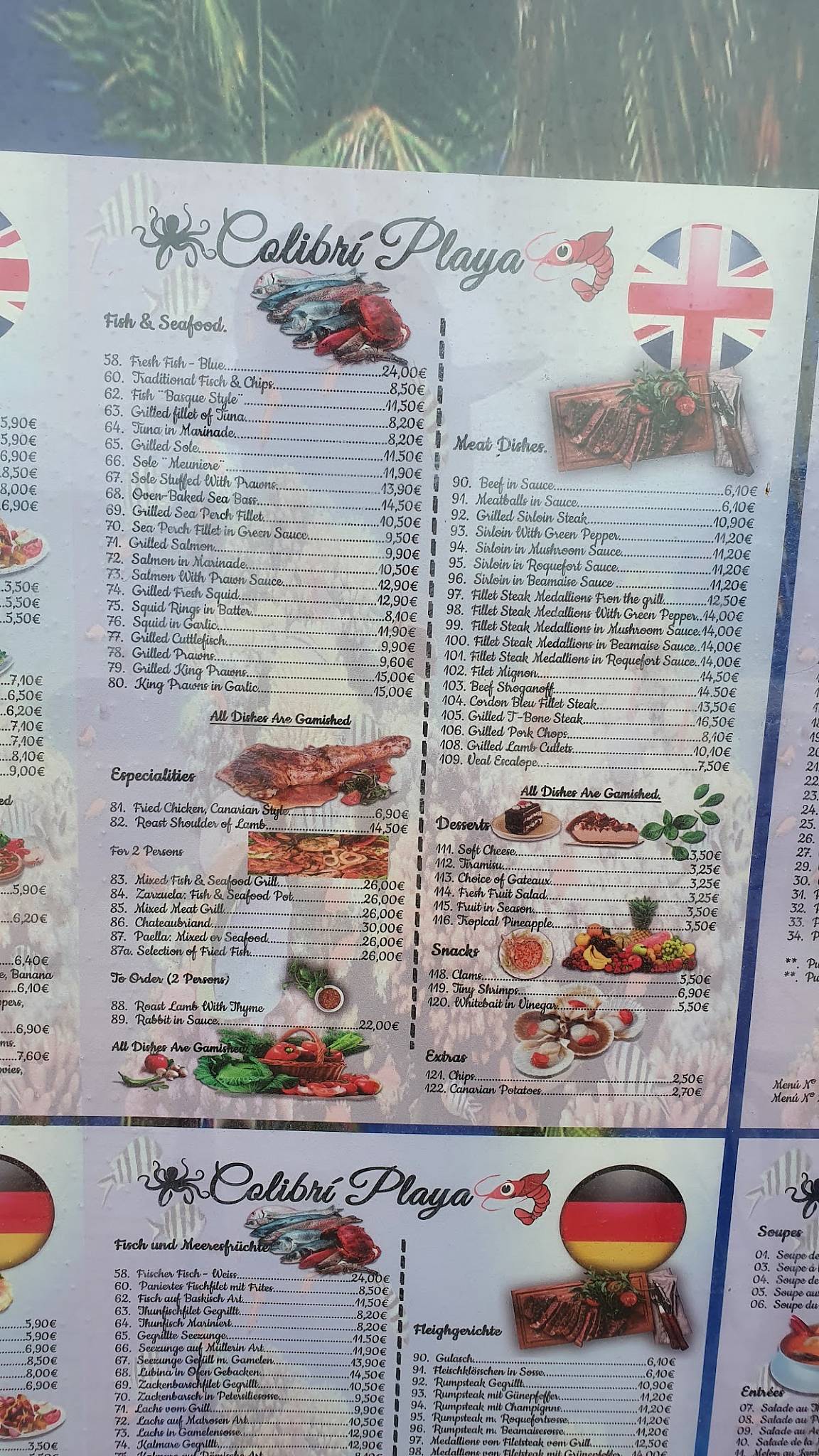 Carta de Restaurante Colibrí, San Miguel de Abona