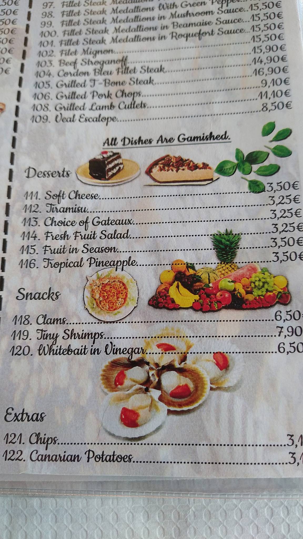 Carta de Restaurante Colibrí, San Miguel de Abona