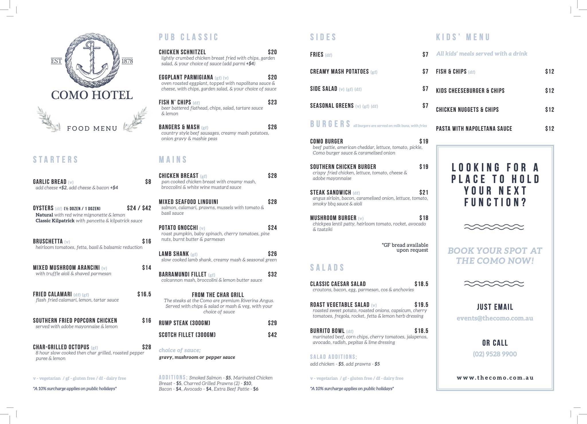 Menu at The Historic Como Hotel pub & bar, Como
