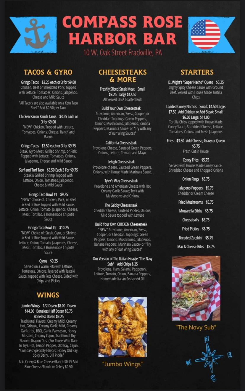 Menu at The Compass Rose Harbor Bar, Frackville