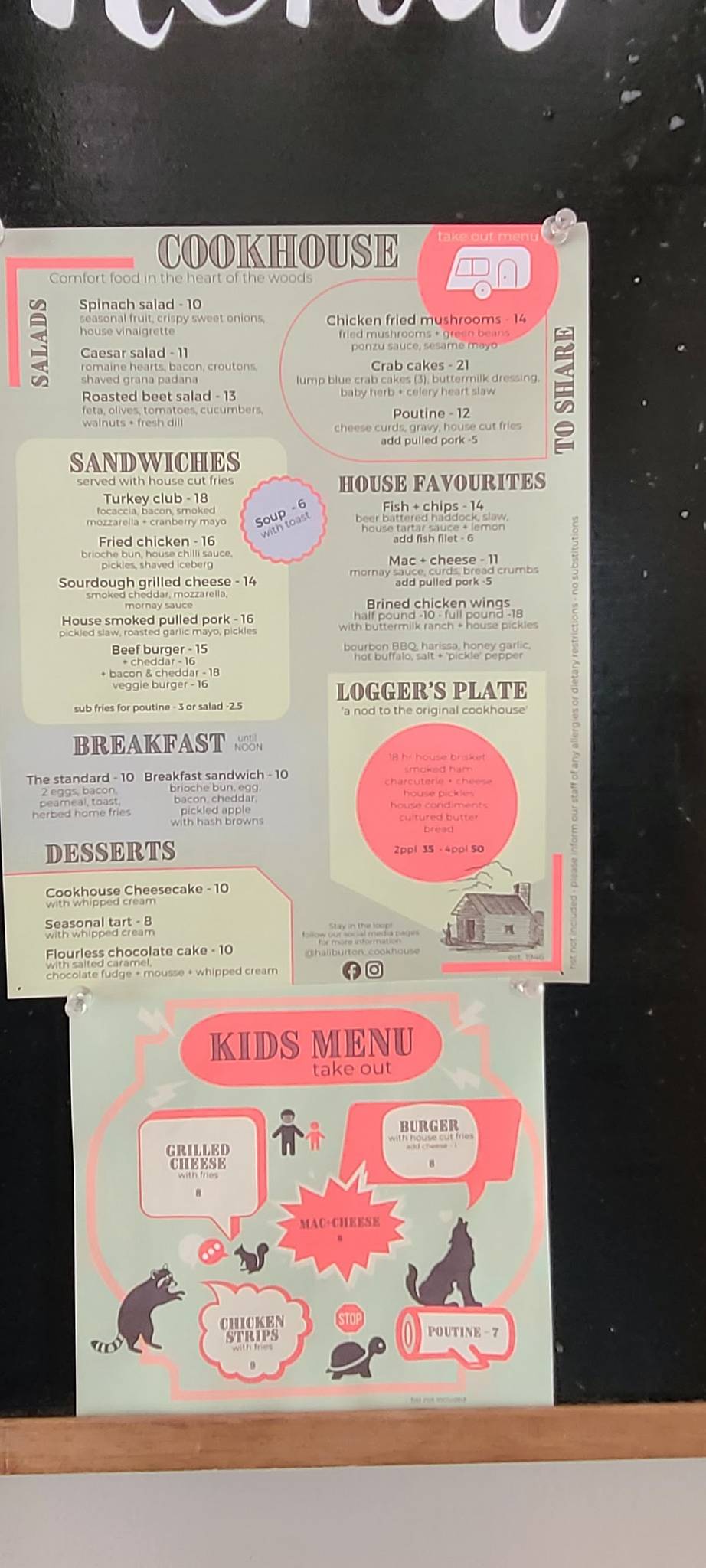 Menu at The Cookhouse - Haliburton Forest restaurant, Canada