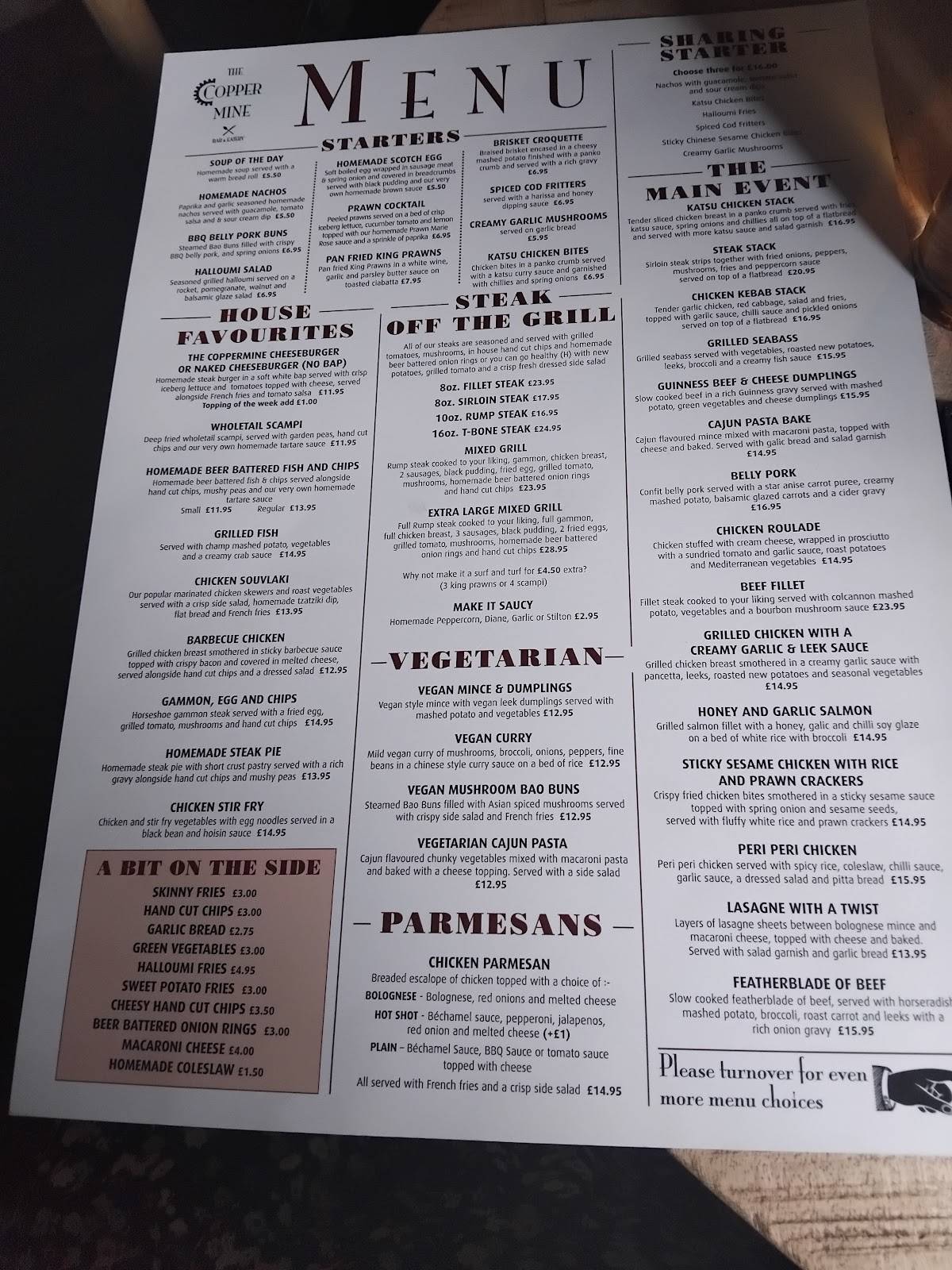 Menu at The Copper Mine pub & bar, Crook