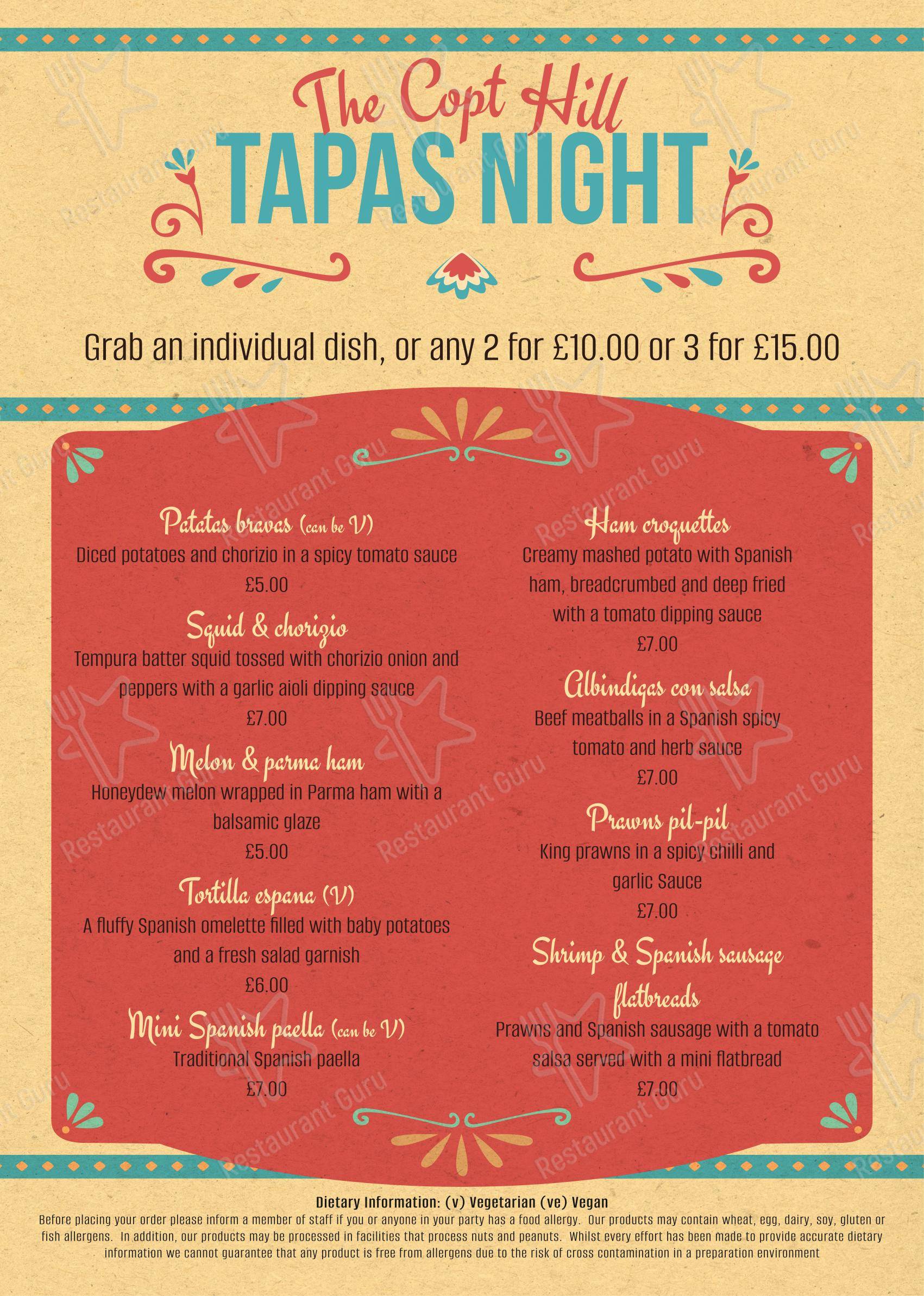 Menu at The Copt Hill Country Inn pub & bar, Houghton le Spring