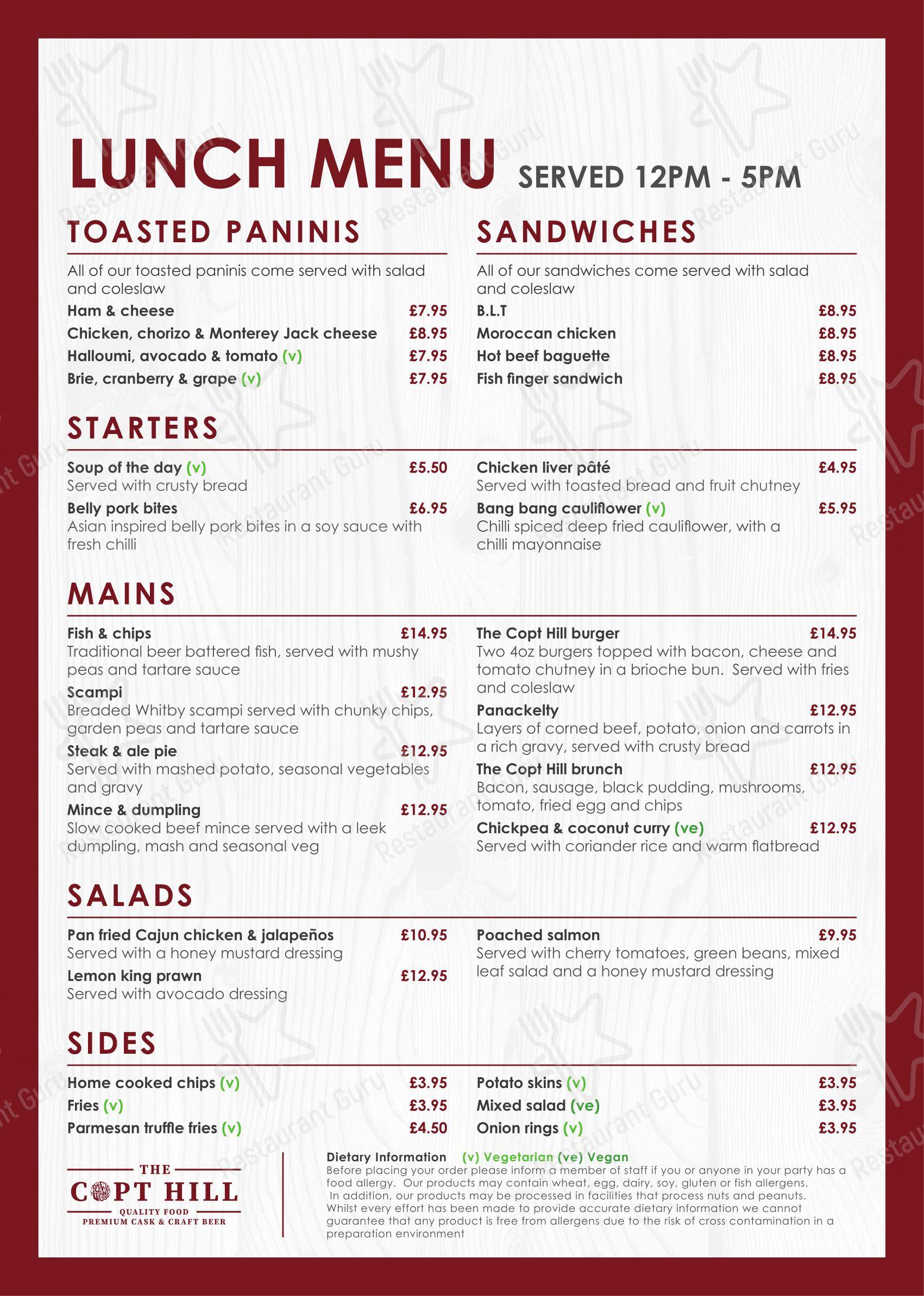 Menu at The Copt Hill Country Inn pub & bar, Houghton le Spring