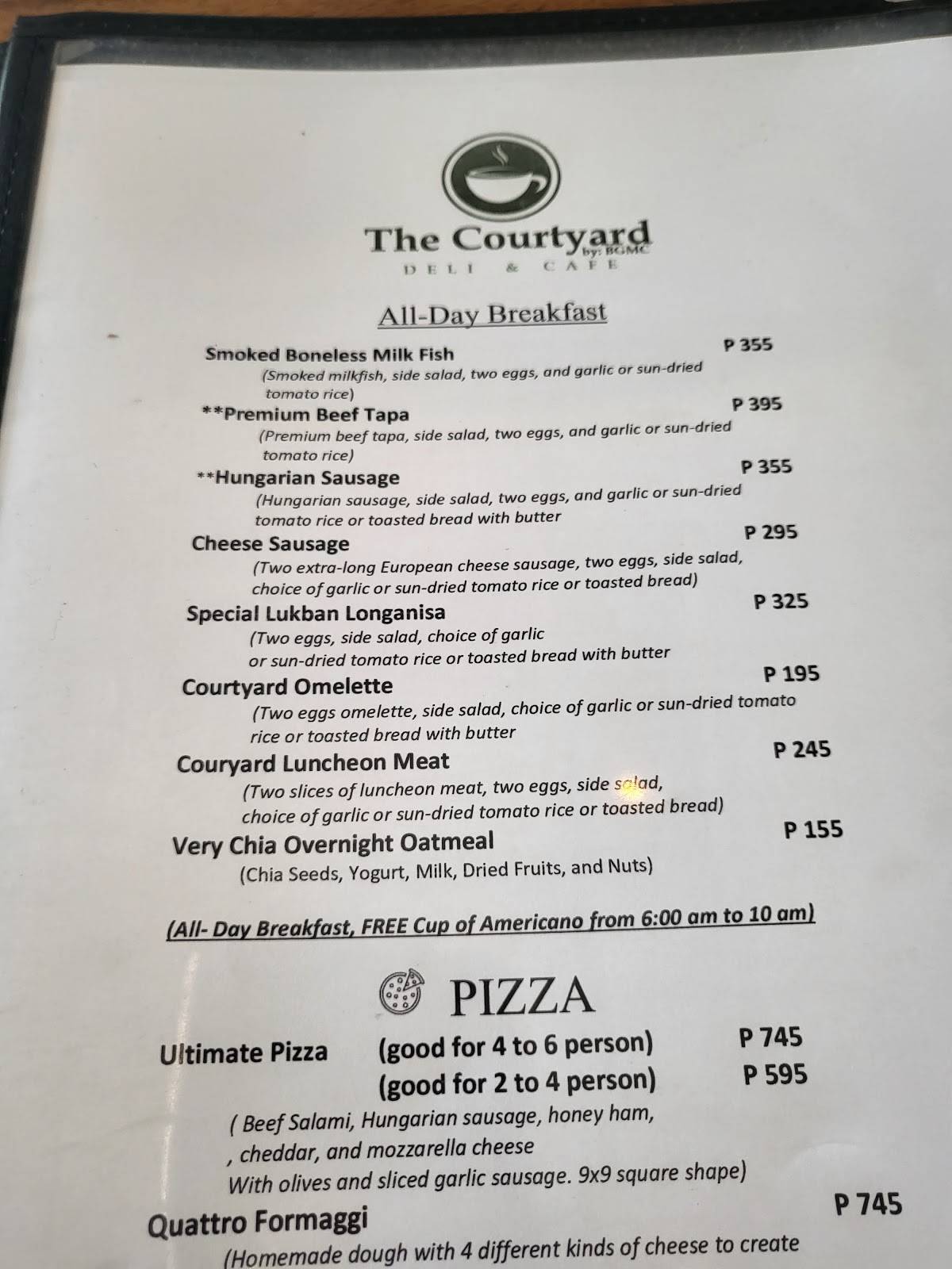 Menu at The Courtyard by BGMC Deli & Cafe, Dasmariñas