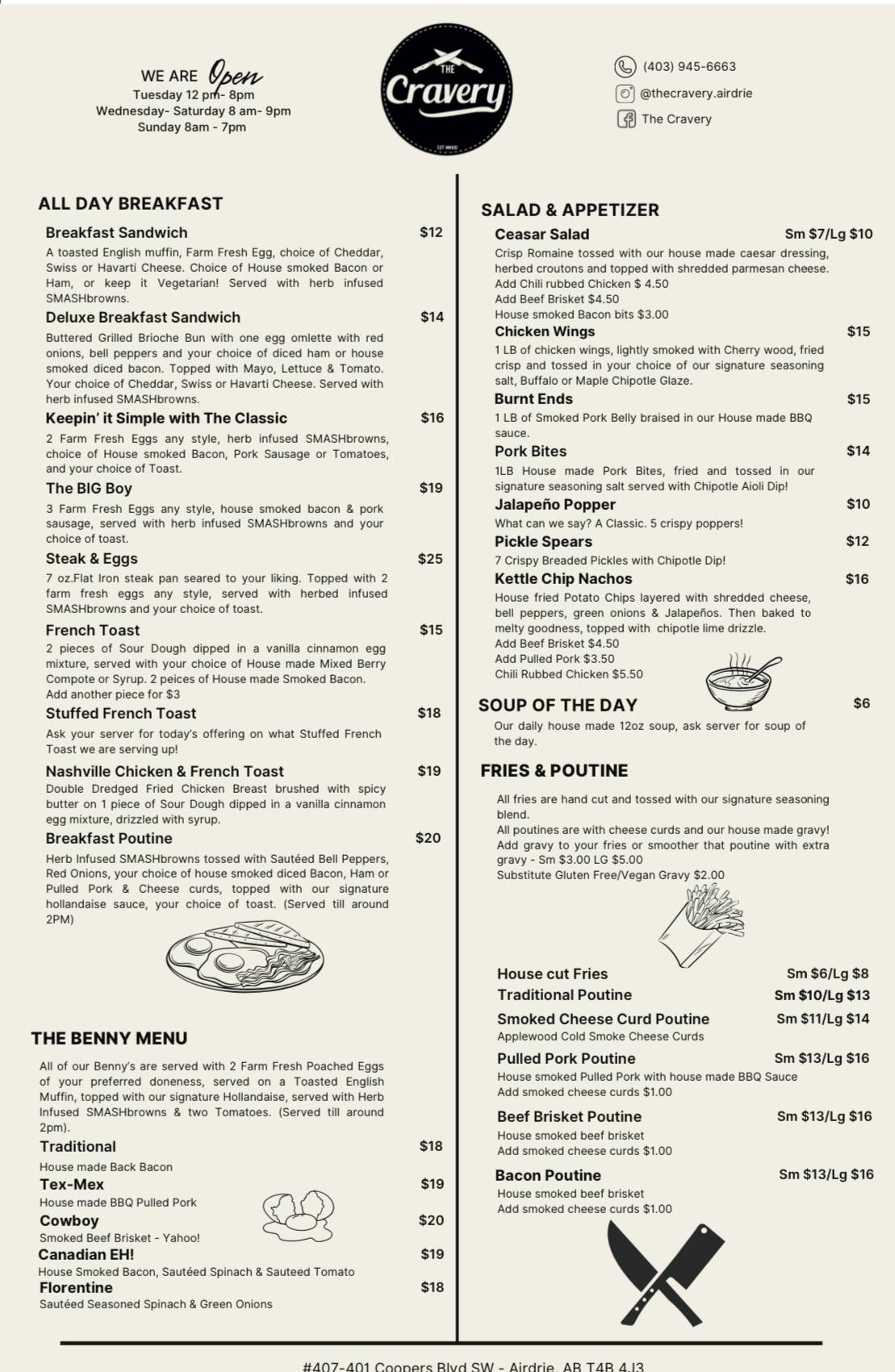 Menu at The Cravery BBQ, Airdrie
