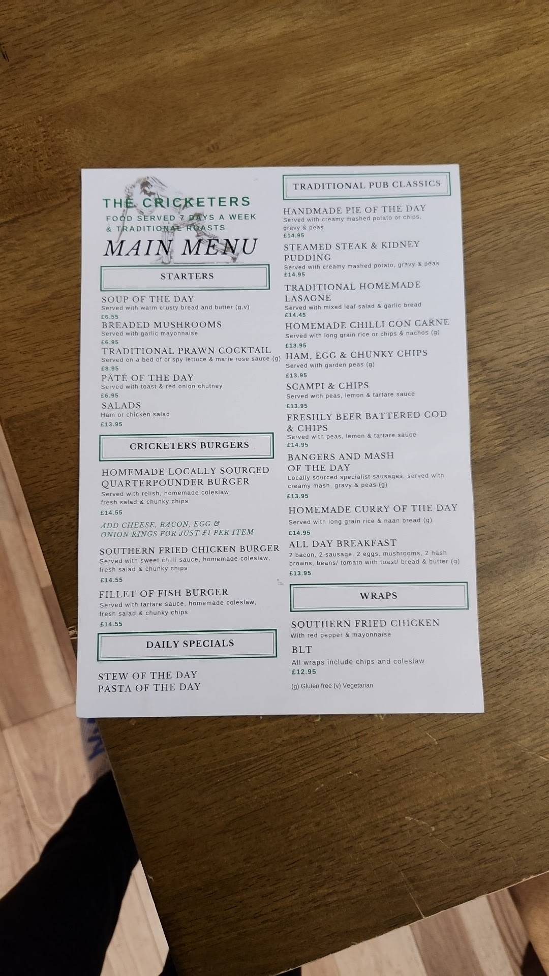 Menu at The Cricketers pub & bar, Guildford