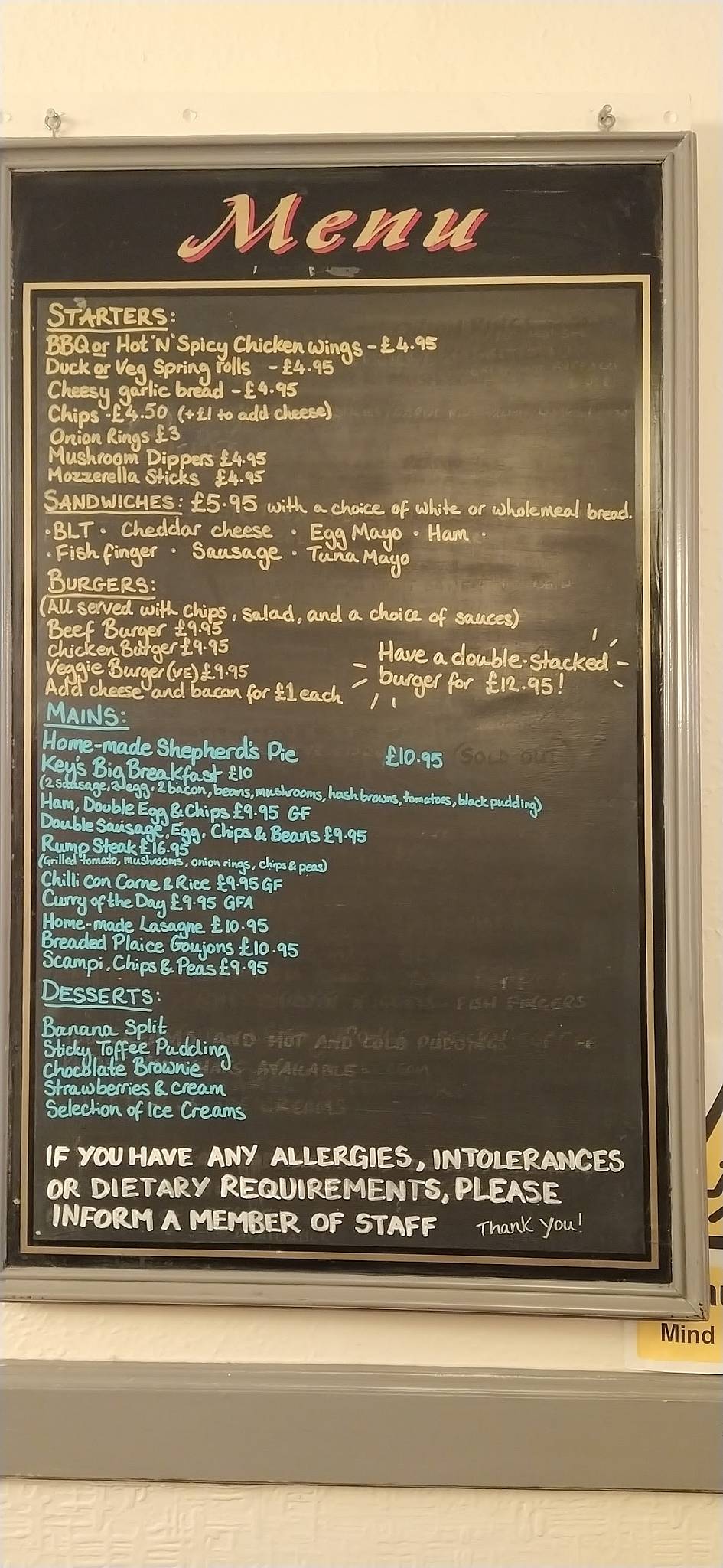 Menu at The Cross Keys pub & bar, Cranfield