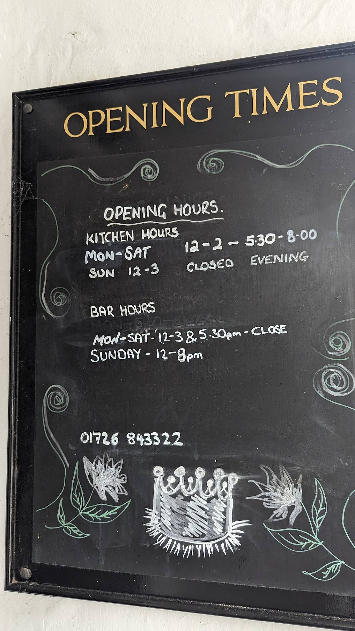 Menu at The Crown Inn pub & bar, Saint Ewe, Churchtown Cottage