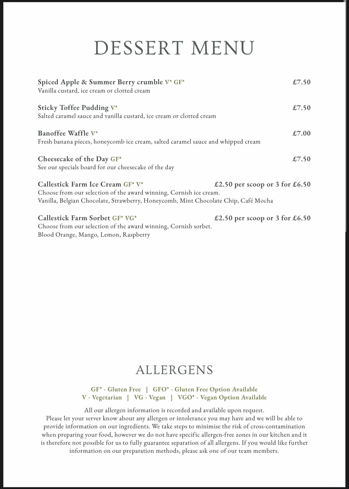 Menu at The Crown Inn pub & bar, Saint Ewe, Churchtown Cottage