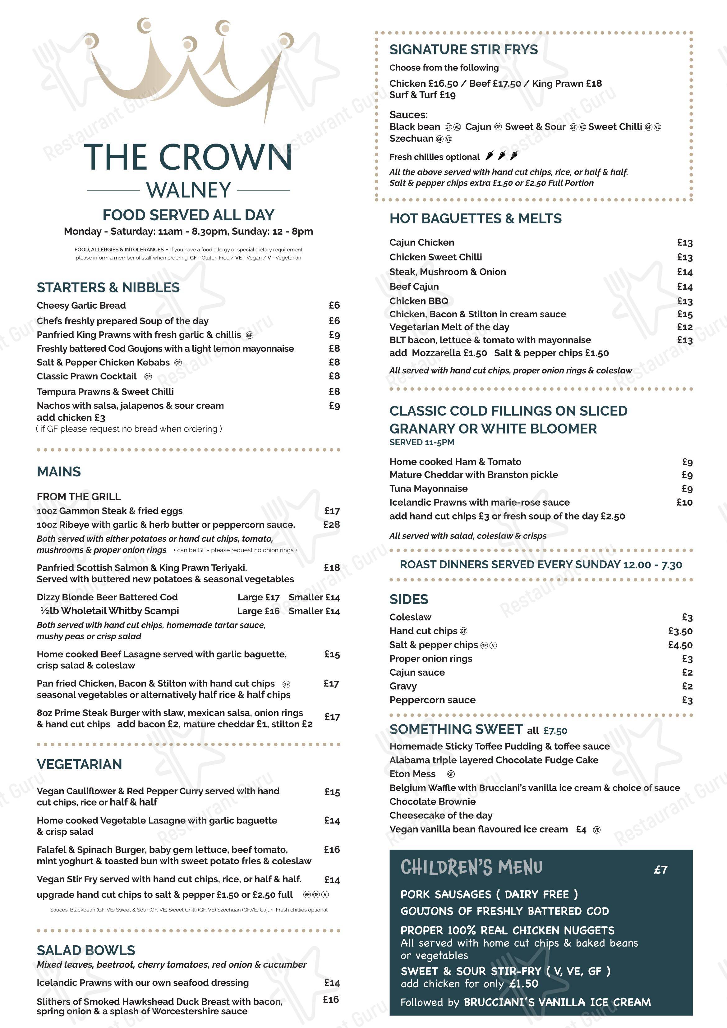 Menu at The Crown, Walney pub & bar, Barrow-in-Furness